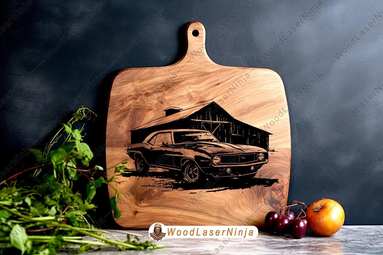 Muscle Car Barn Rustic Log Cabin Vintage Old Scene Laser File Coaster ...
