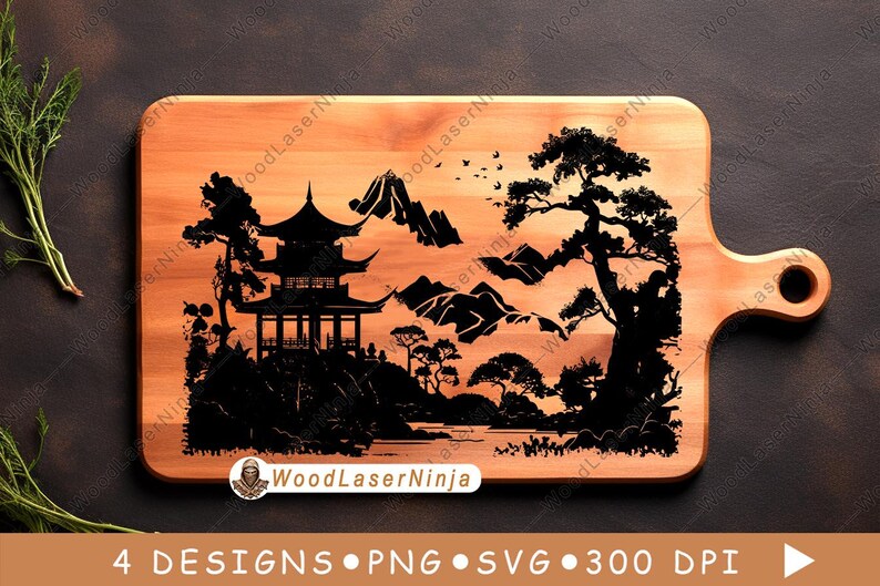 Trees Mountain Japanese Temple Mount Fuji Lake Art Laser File Coaster ...