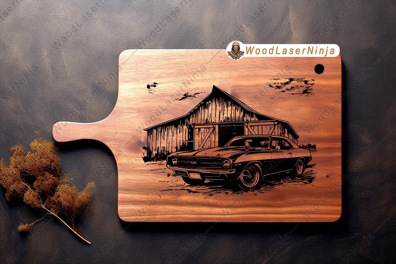 Muscle Car Barn Rustic Log Cabin Vintage Old Scene Laser File Coaster ...
