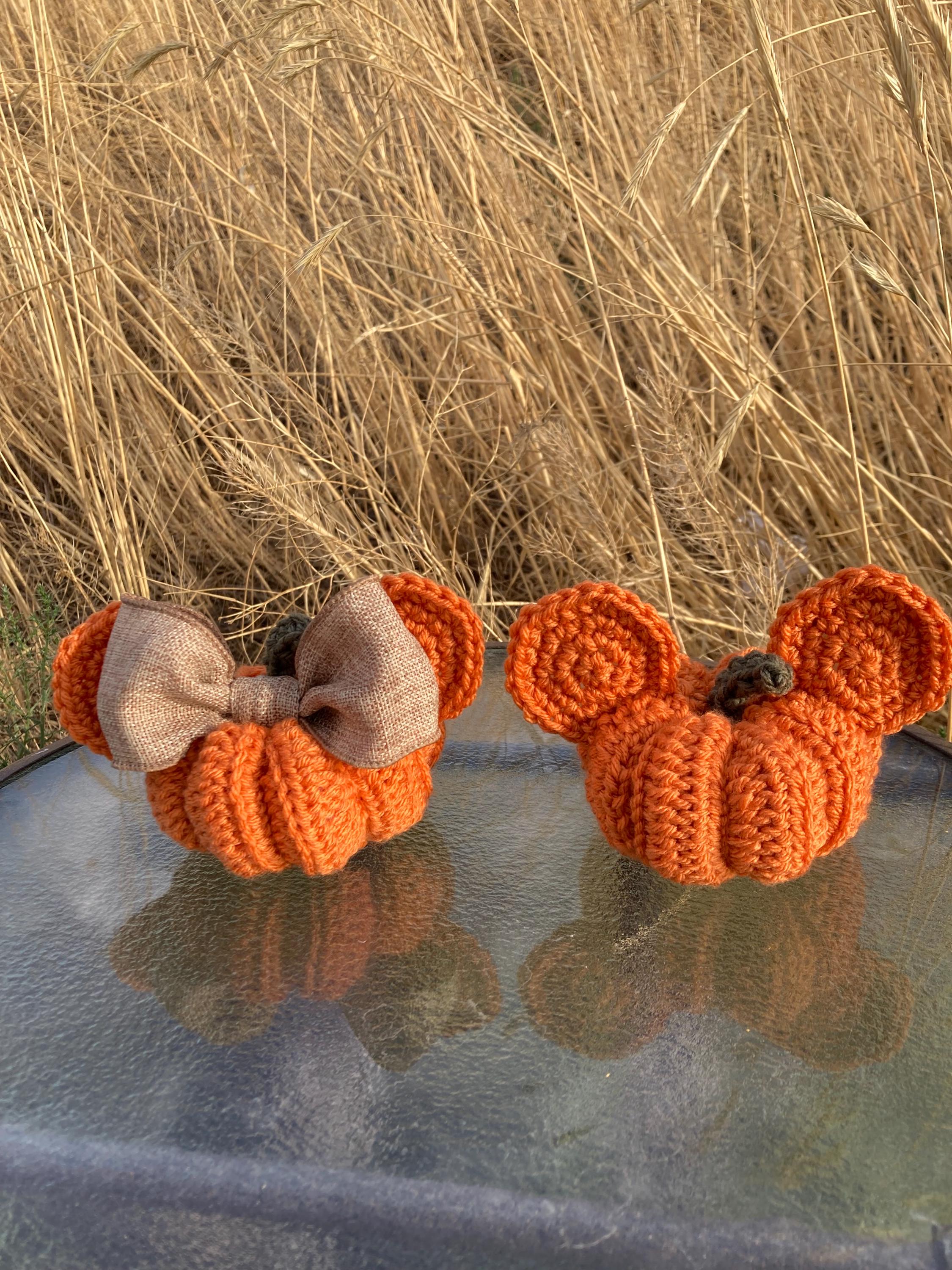 Mouse Ear and Mouse With Burlap Bow Crochet Pumpkins - Etsy
