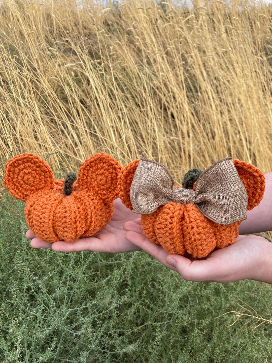 Mouse Ear and Mouse With Burlap Bow Crochet Pumpkins - Etsy
