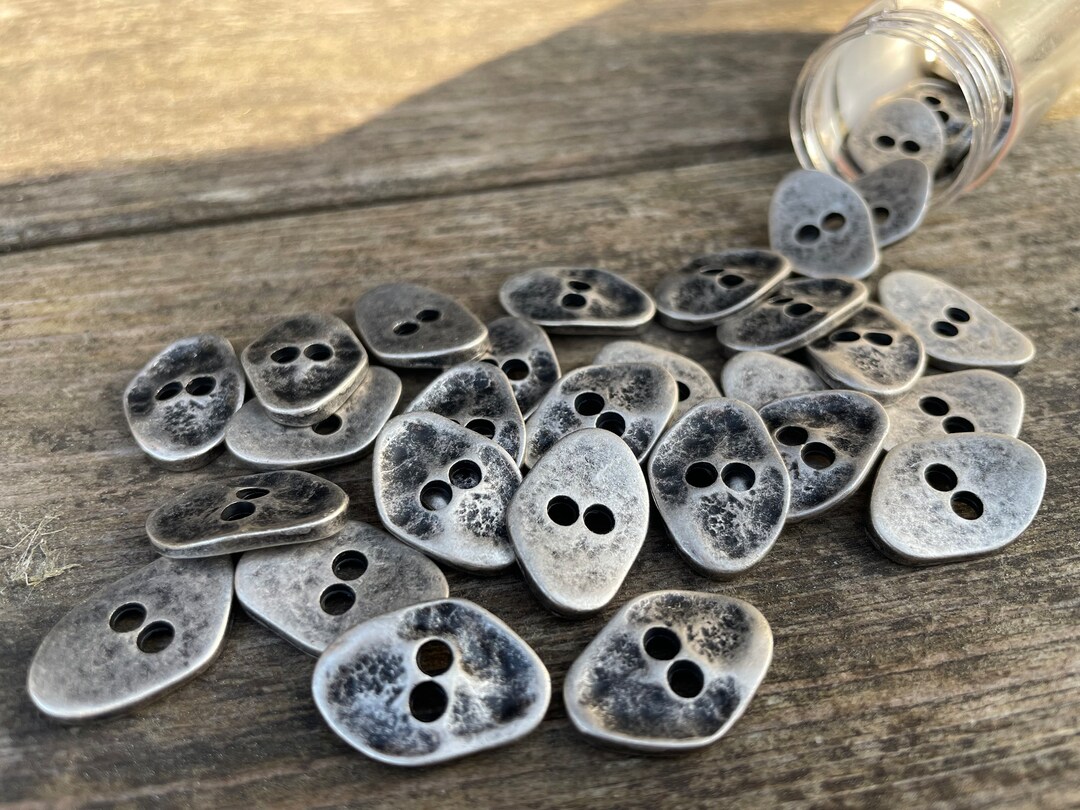 SET OF 5 PIECES, Asymmetric Buttons, Silver Colored Buttons, Size: 20mm ...