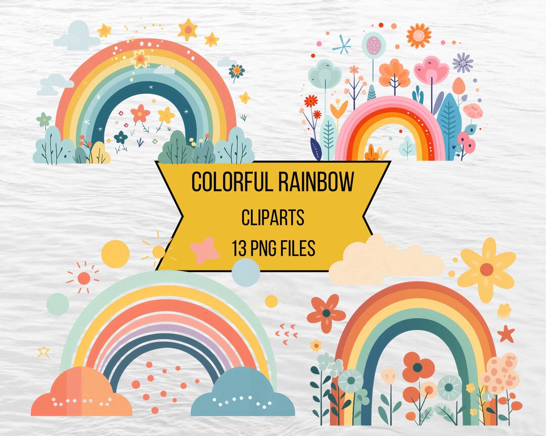 Colorful Rainbows PNG Rainbow Clipart Cute Rainbow Graphics - Etsy