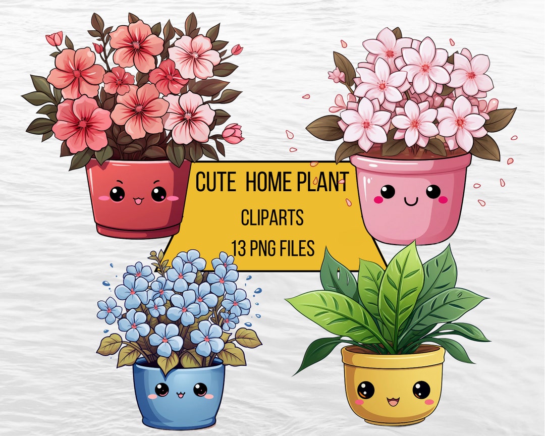 Potted Indoor Plants Kawaii Potted Plants Clipart Potted - Etsy