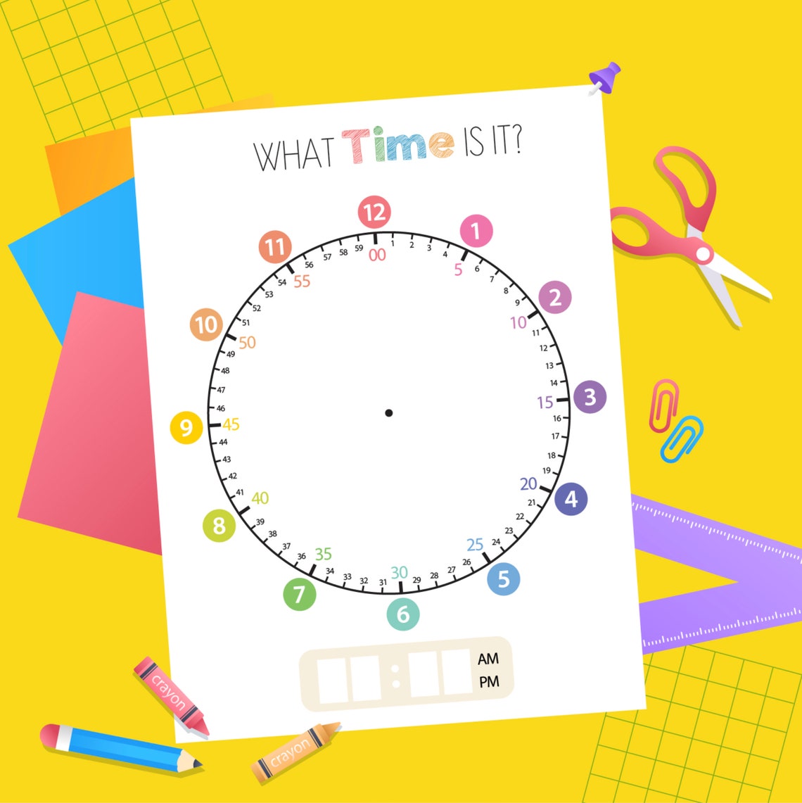 Learn to Tell Time Printable Clock / Kindergarten Activity / Kids Clock ...