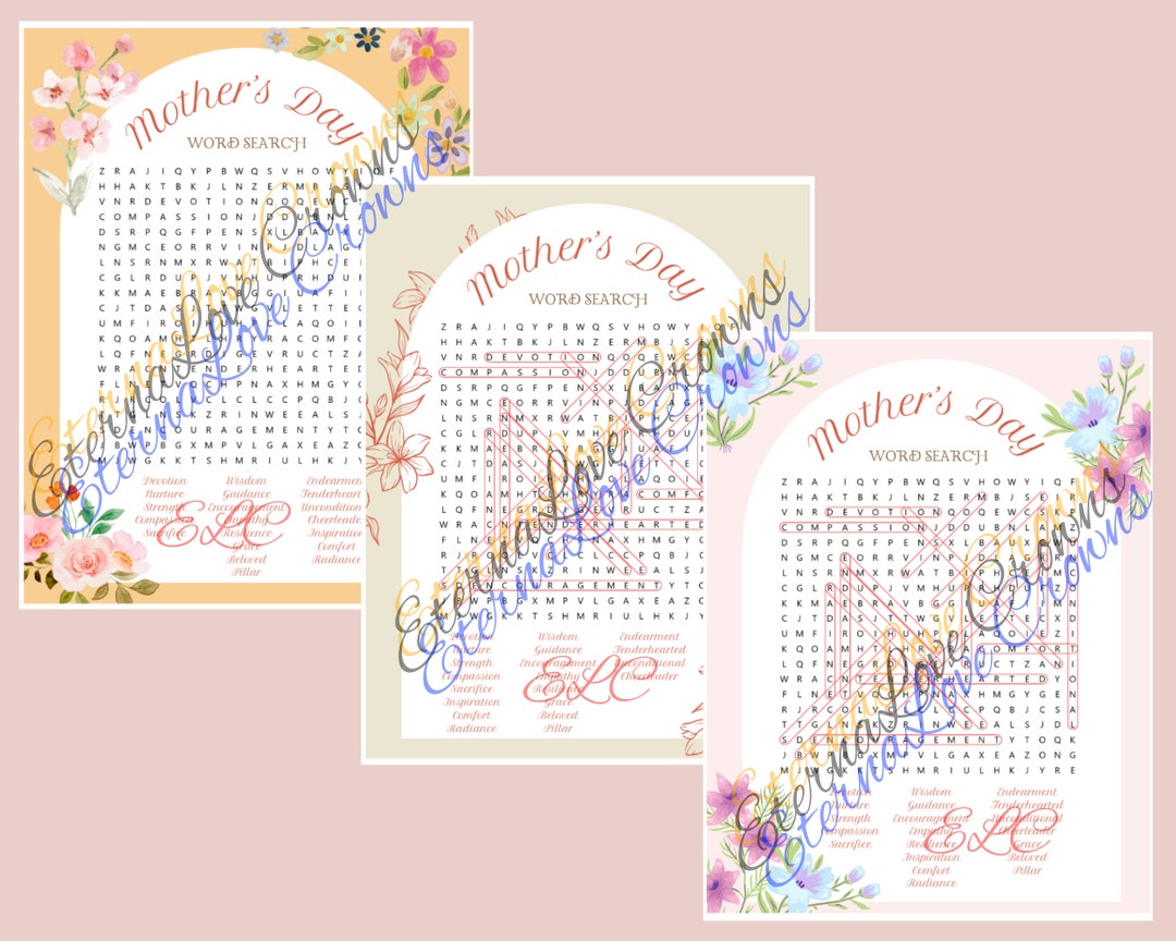 Mother's Day Word Search Printable 1 Word Search Puzzle in 3 Unique ...