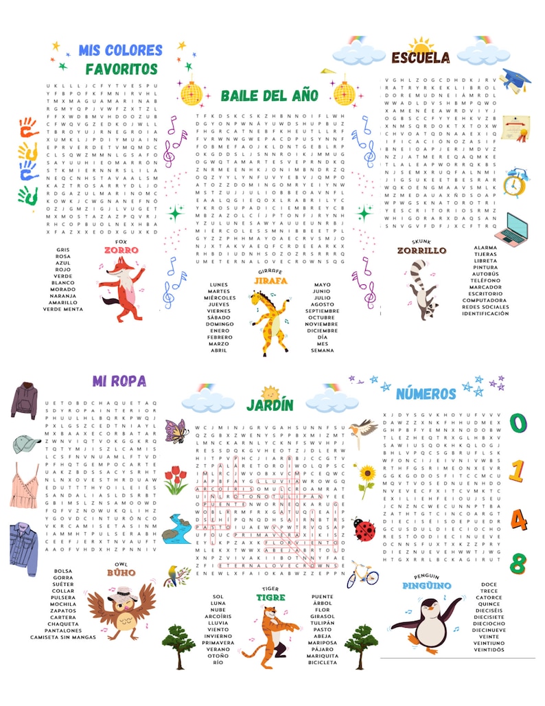 6 Spanish Word Search Bundle - Instant Download | Fun Learning Aid With ...