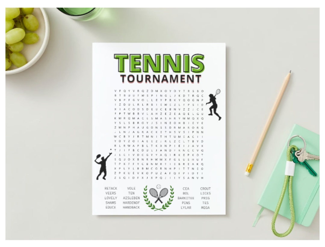 Tennis Tournament Word Search Puzzle - Fun & Challenging With Unique ...