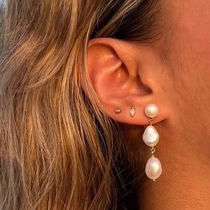 Handmade Triple Pearl Drop Earrings, Fresh Water Pearl, Bohemian, Double Pearl Earring, Bridal ...
