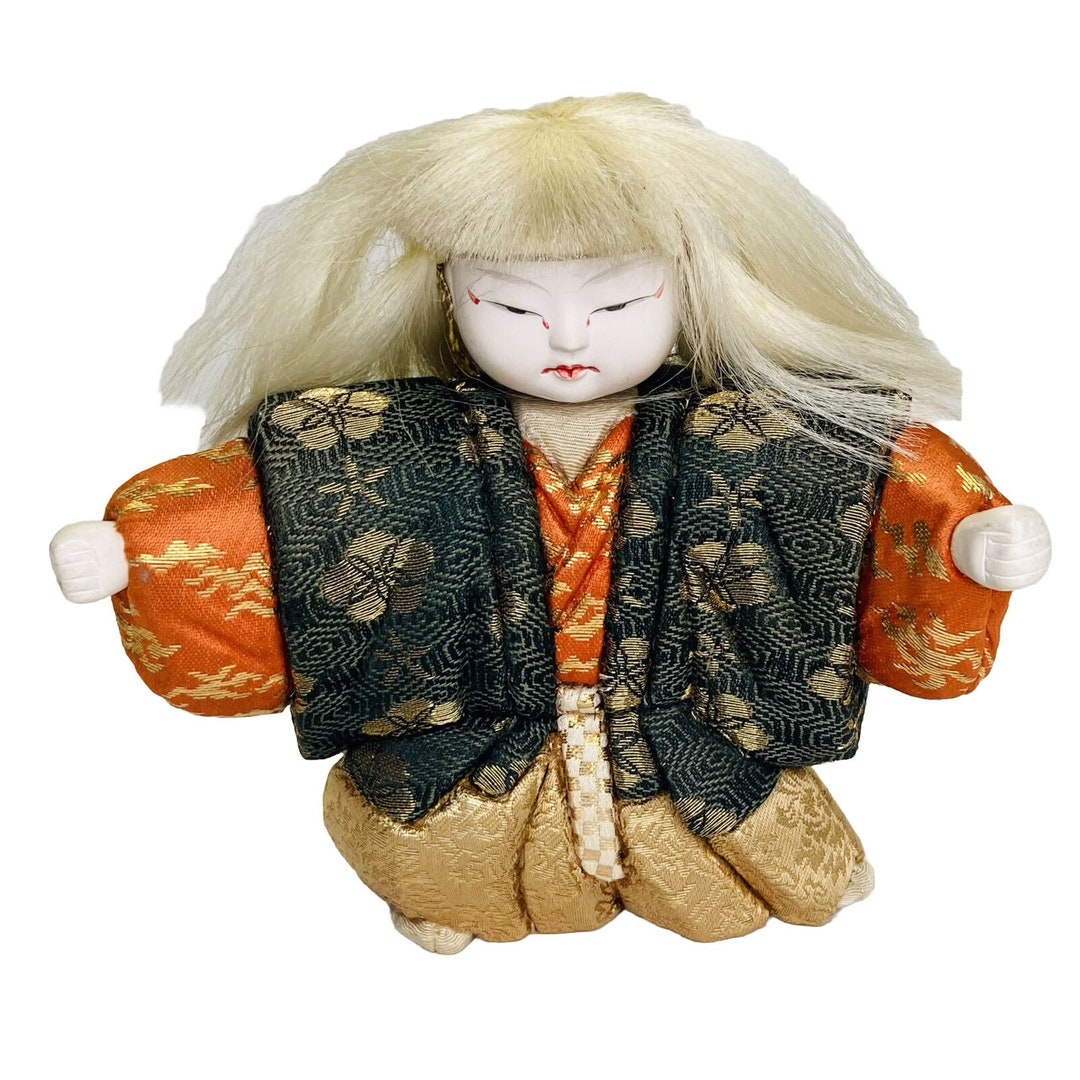 Japanese Renjishi Kabuki Doll White Mane Lion Dancer Brocade Fabric ...