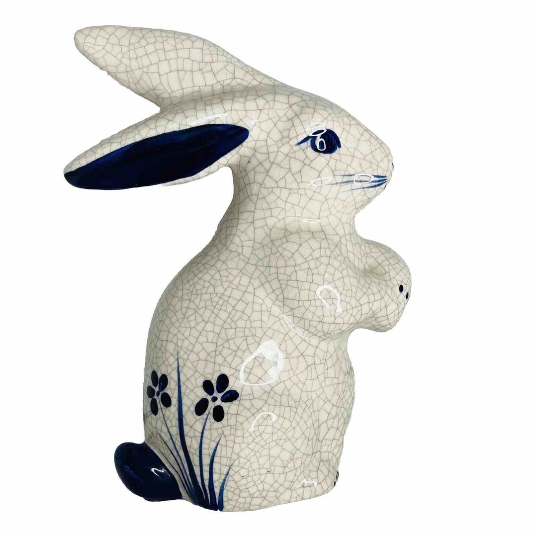Dedham Pottery Crackle Potting Shed Bunny Rabbit Blue & White 7 Tall ...