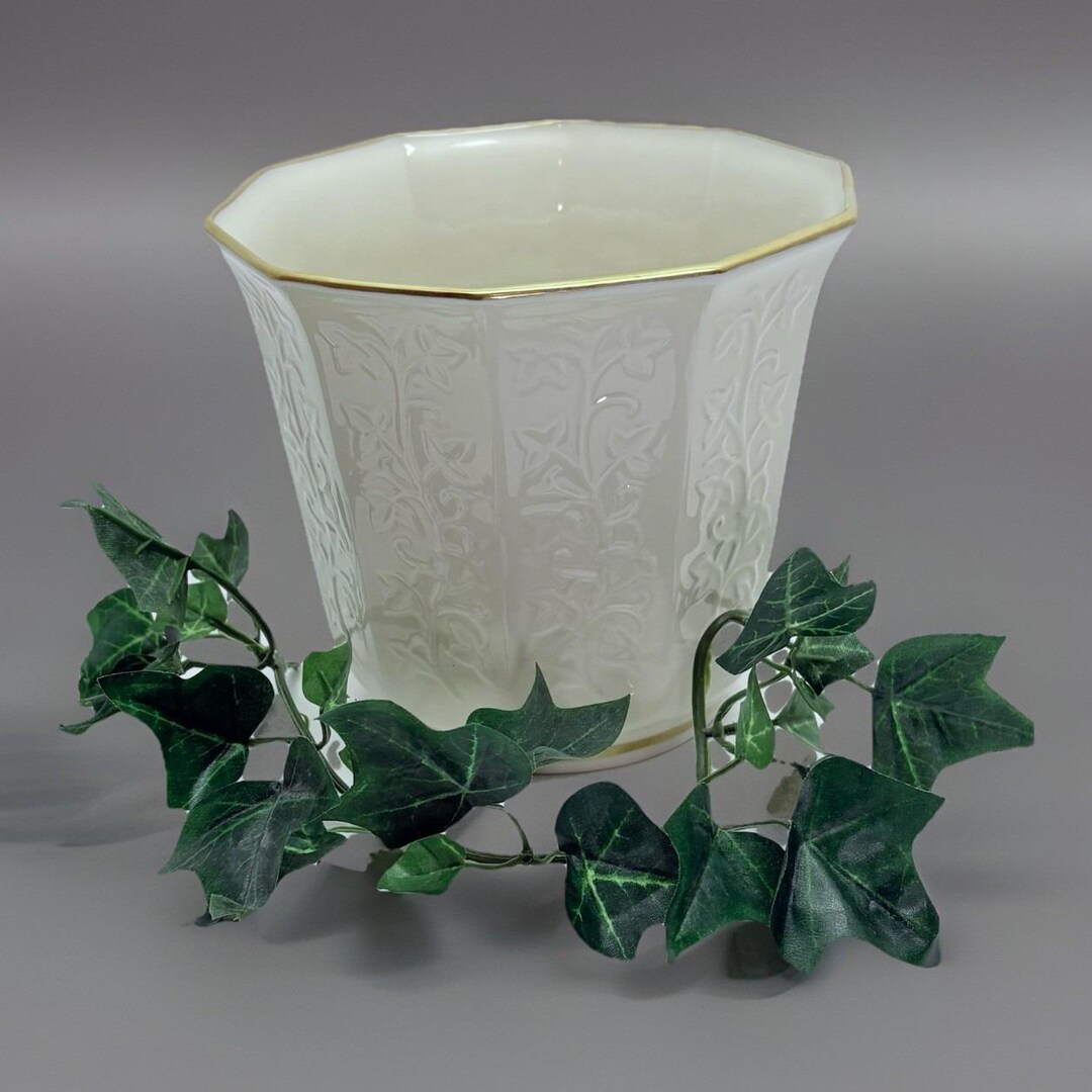 Lenox China Ivy Cachepot 5” W/ 24 Kt Gold Trim Planter Pot Made in USA ...