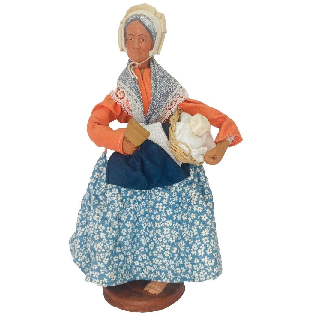 Terracotta Santon De France Peasant Woman Figurine 11” Signed Nicole ...