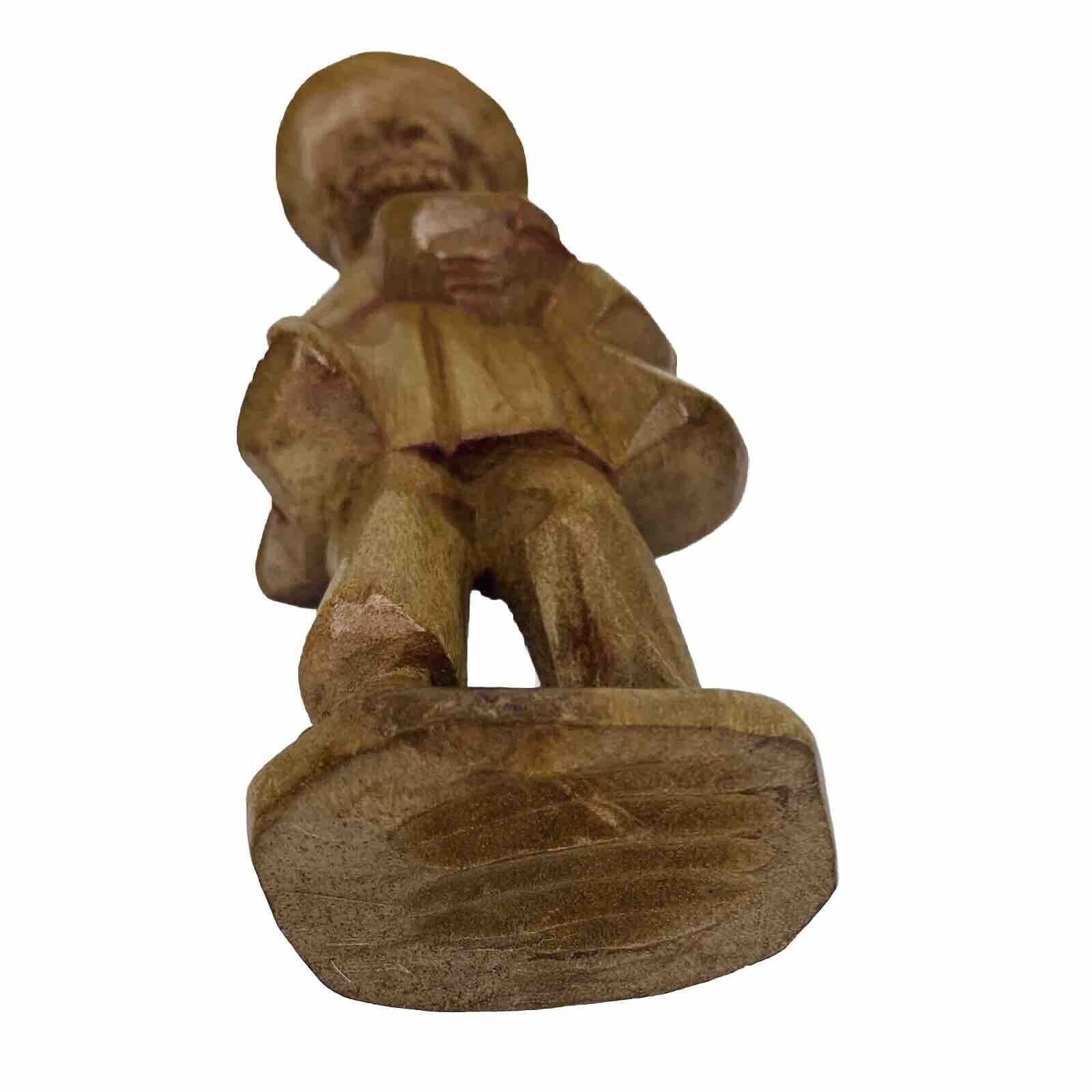 Vintage Hand Carved Wood Traveling Man/ Simple Man 4.25 Figurine Folk ...