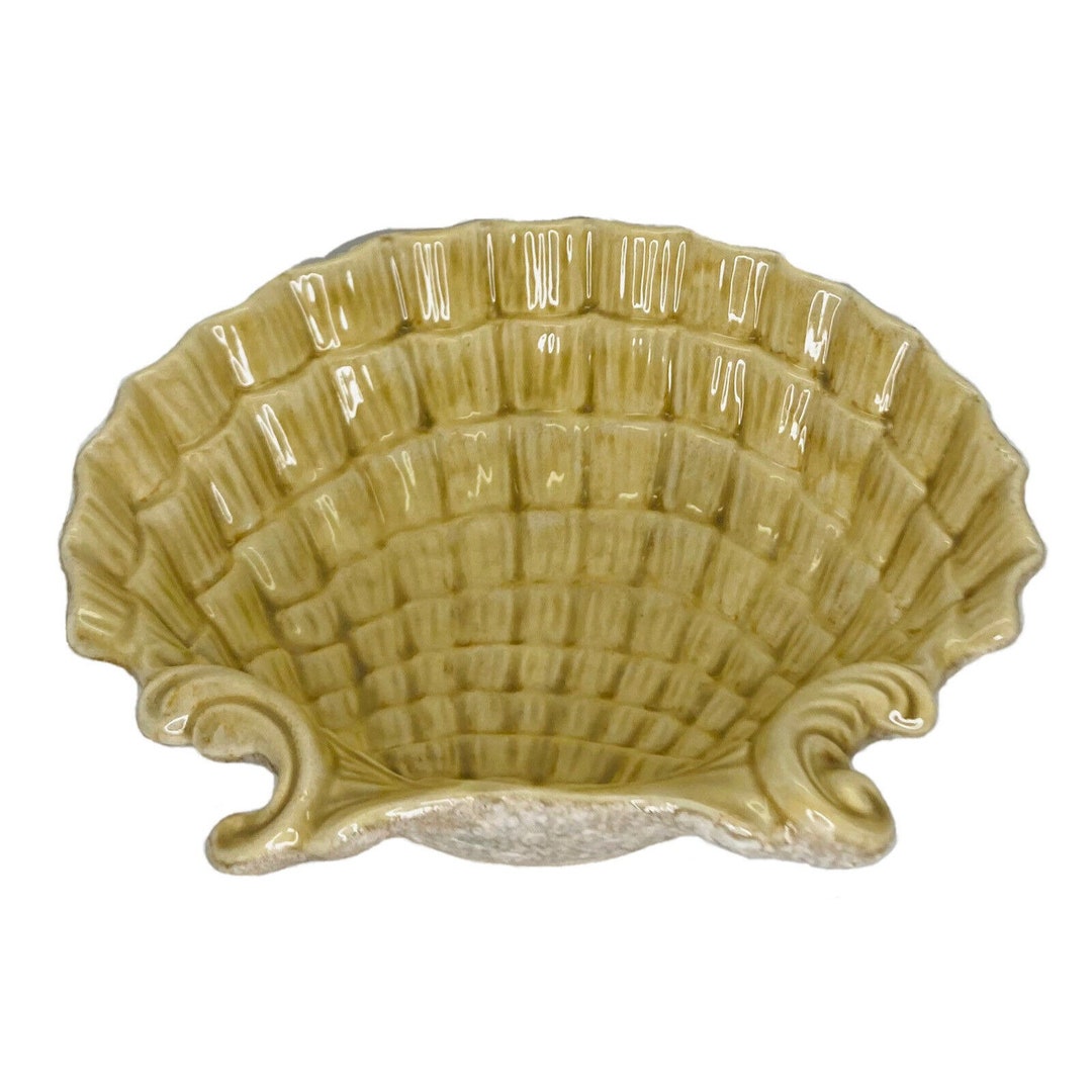 Vintage Textured Seashell Shaped Dish Exterior Beige 8”x9”studio ...
