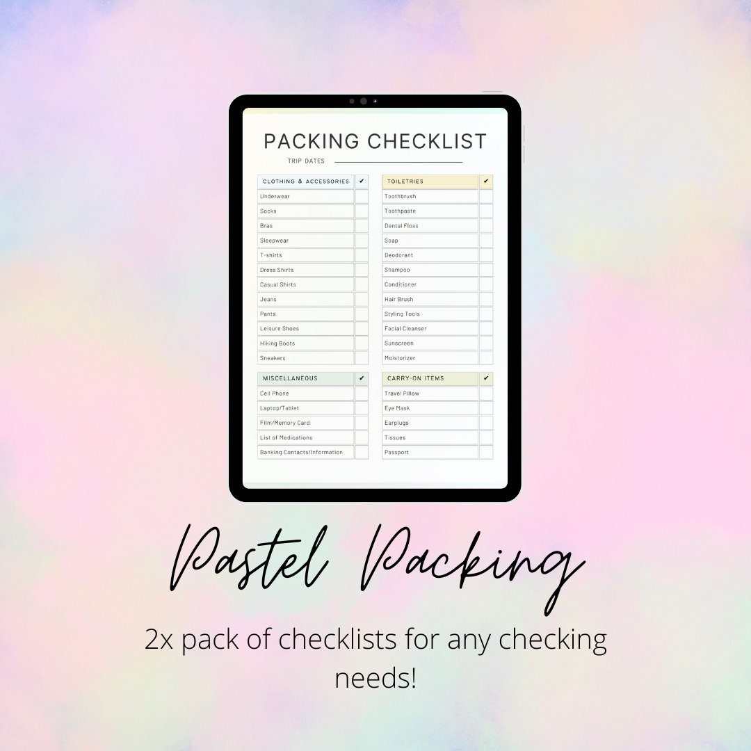 Pastel Packing List, Great for Goodnotes, Notability, and More! - Etsy