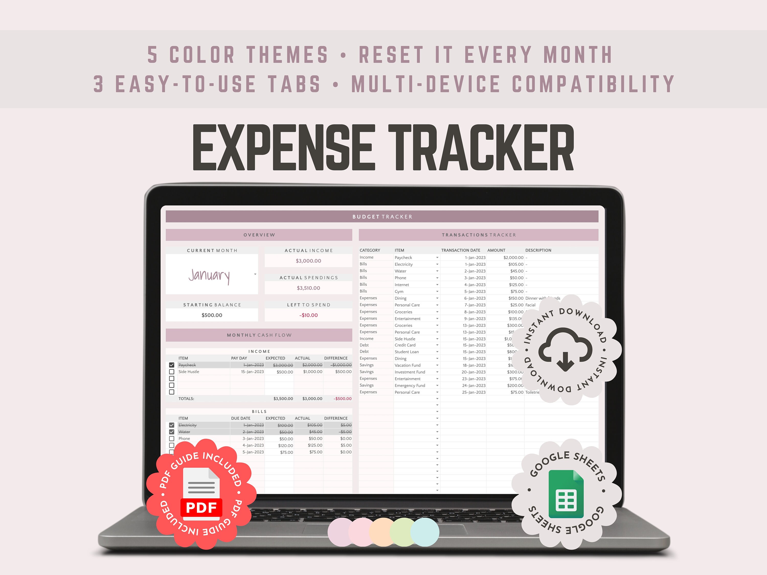 Income Expense Tracker Google Sheets Bill Tracker Monthly Budget ...