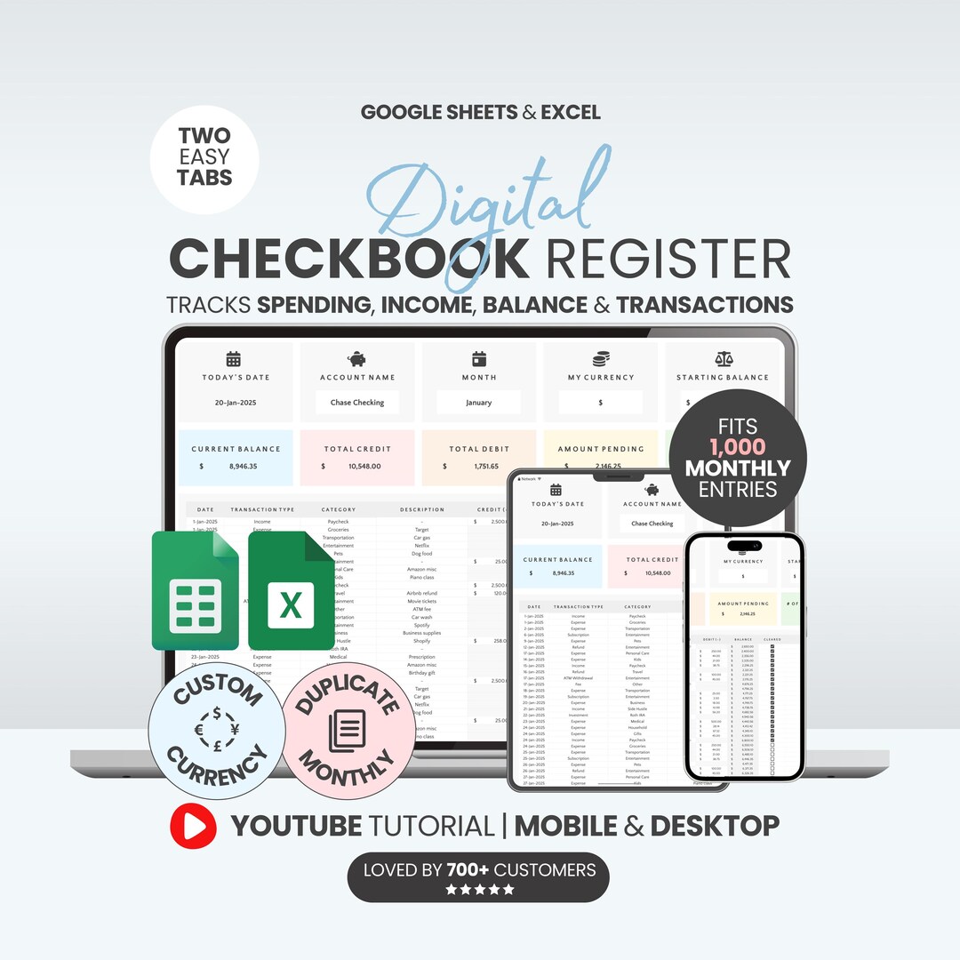 Digital Checkbook Register Google Sheets Checkbook Template Excel ...