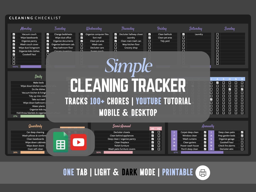Editable Cleaning Tracker Dark Mode Digital Planner ADHD Cleaning ...