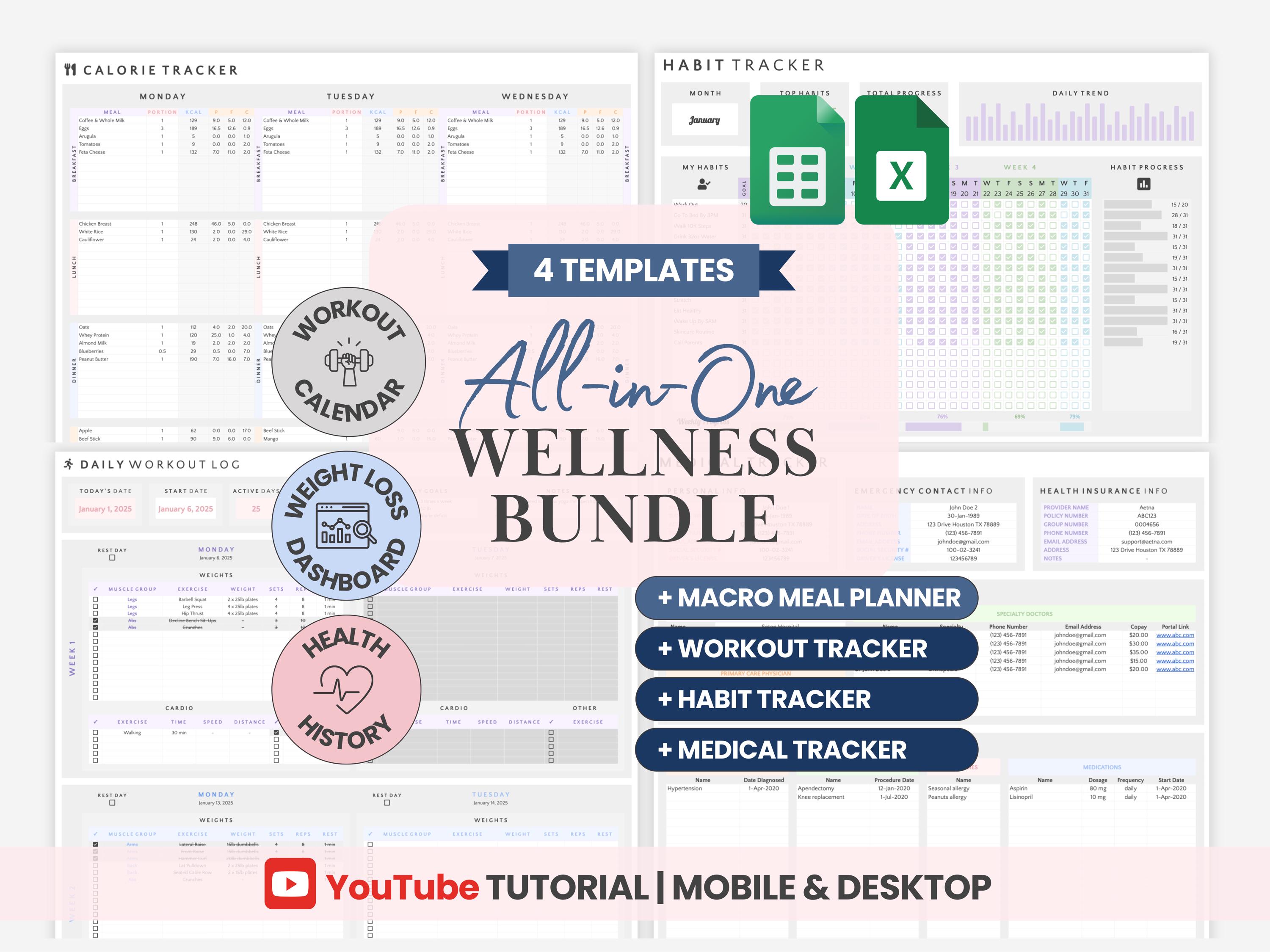Digital Wellness Planner Macro Tracker Calorie Tracking Medical History ...