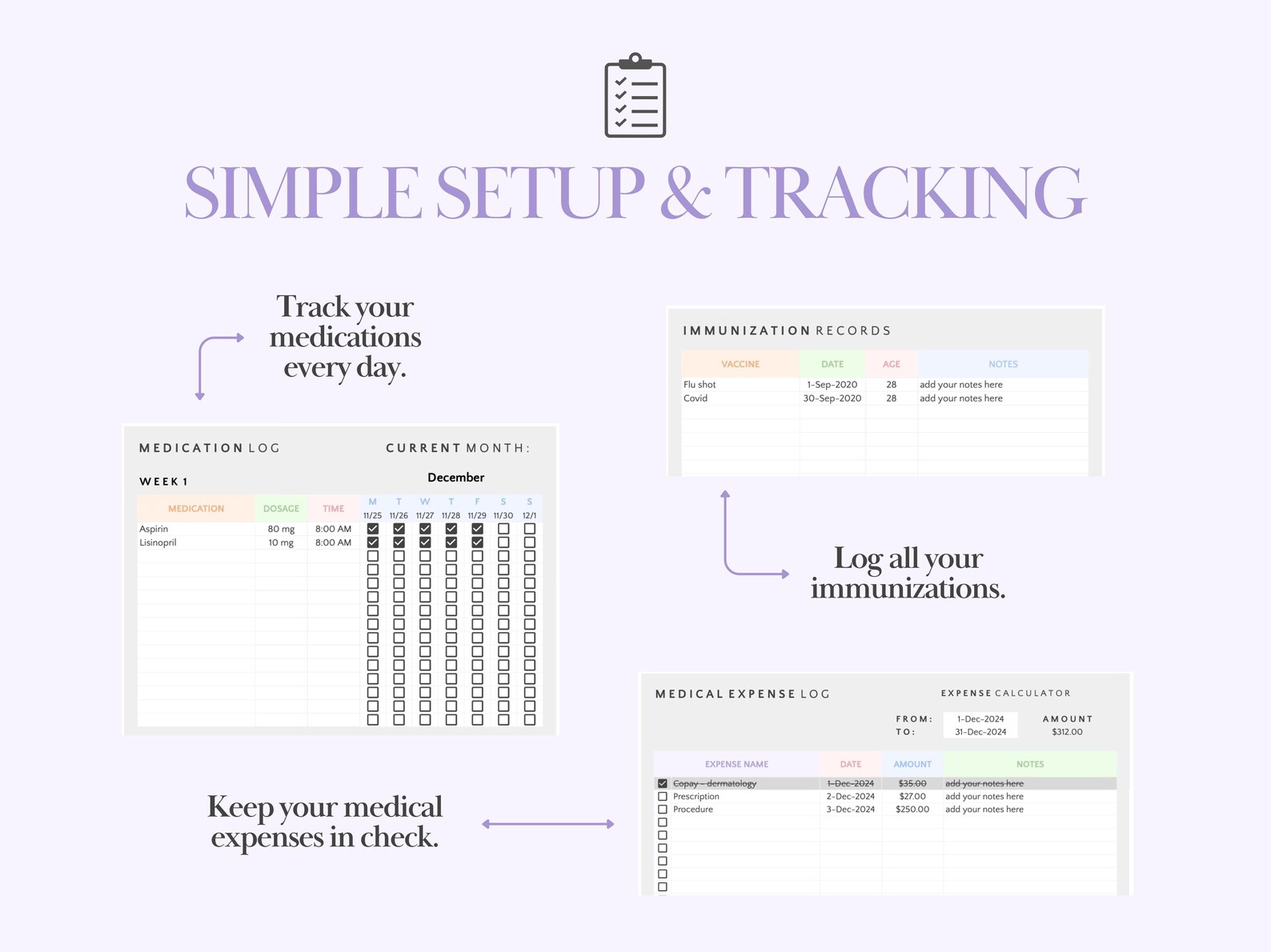 Medical Planner Excel Template Medical Record Tracker Digital Medical ...