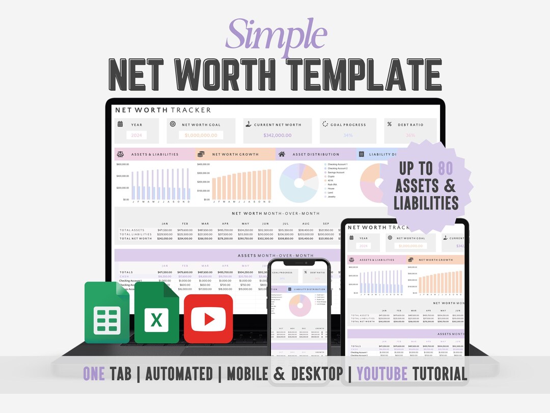 Net Worth Calculator Investment Tracker Spreadsheet Net Worth Tracker ...