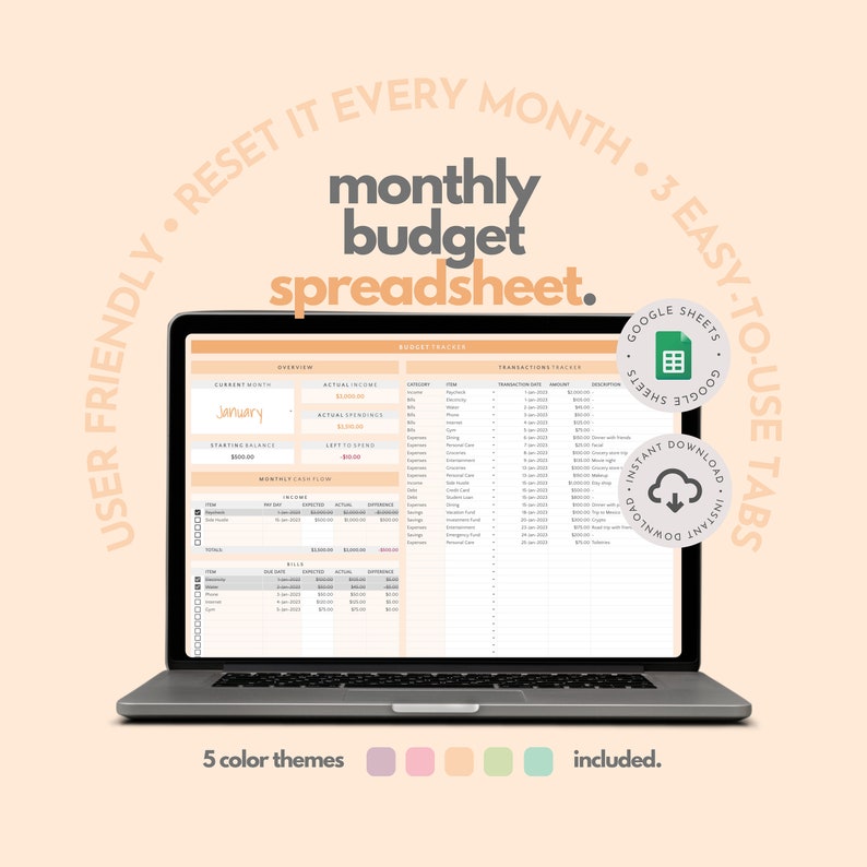 Monthly Budget Planner Google Sheets Expense Tracker Template Debt ...