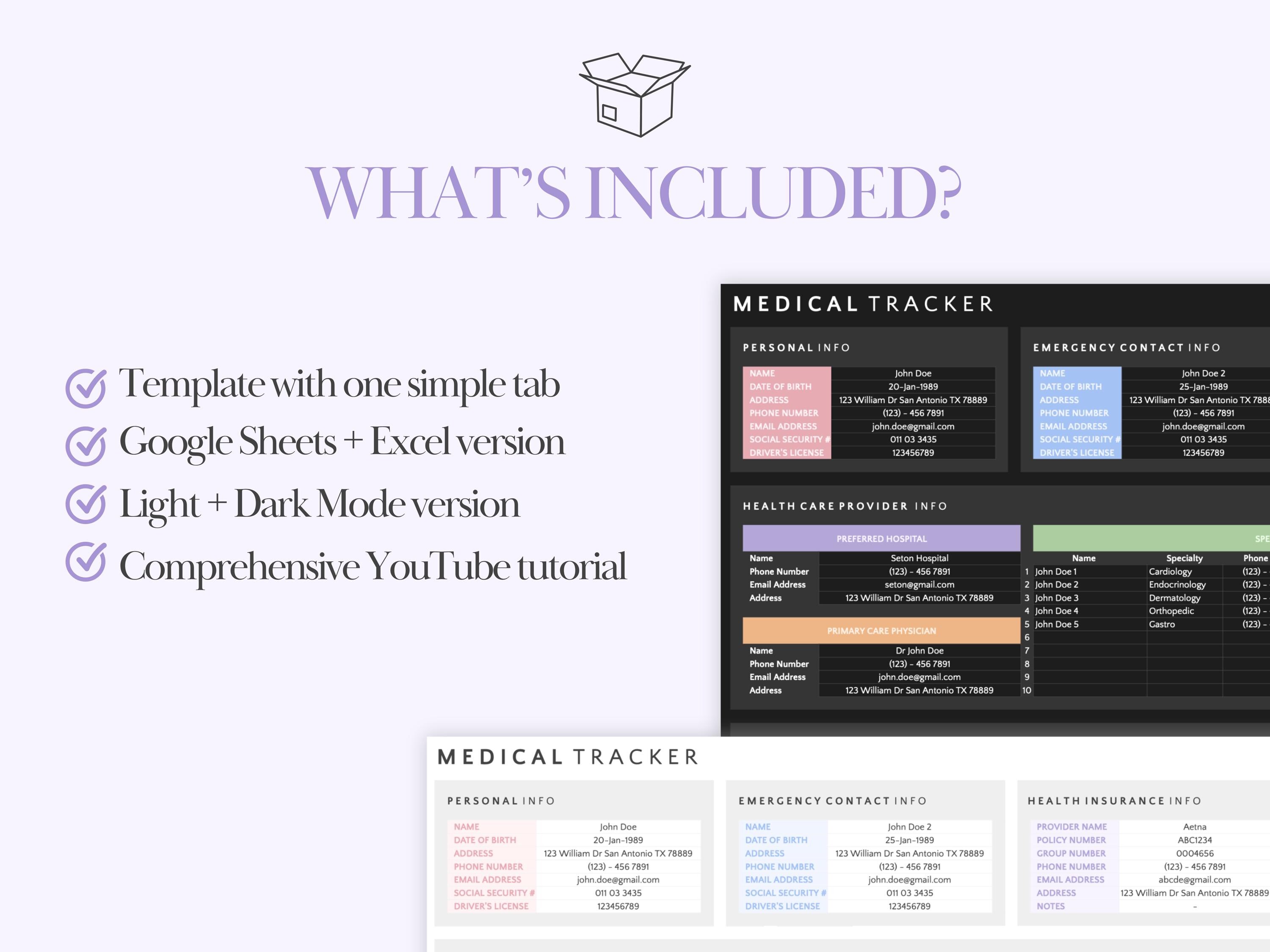 Medical Planner Excel Template Medical Record Tracker Digital Medical ...