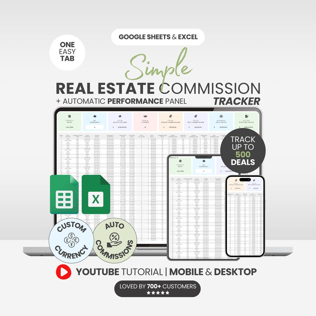 Real Estate Commission Tracker Spreadsheet Realtor Deal Tracking ...