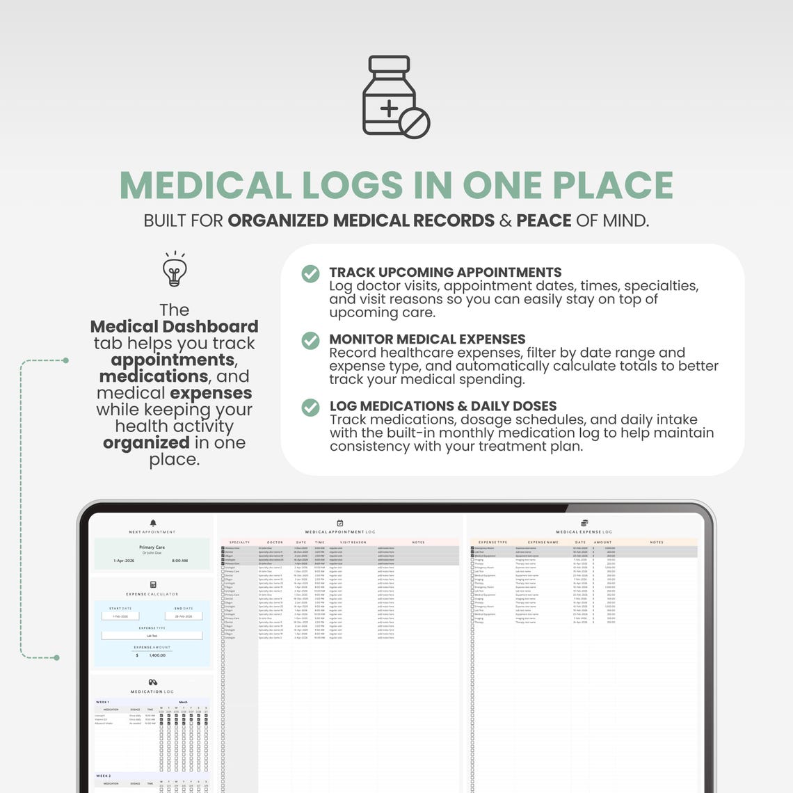 Medication Tracker Spreadsheet Medical Log Book Caregiver Binder Google ...