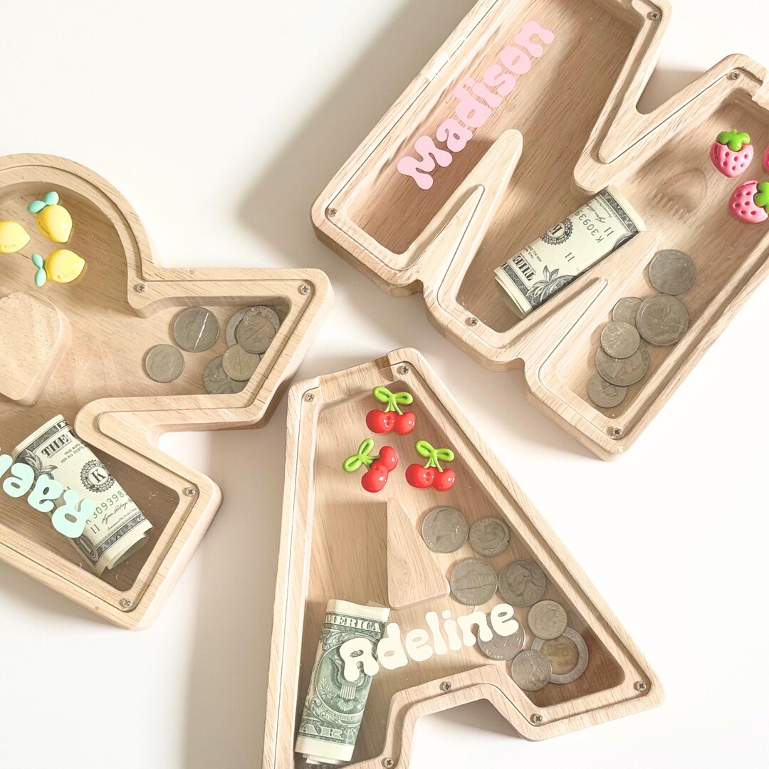 Personalized Piggy Bank for Girls Money Box Wooden Letter Bank Custom ...