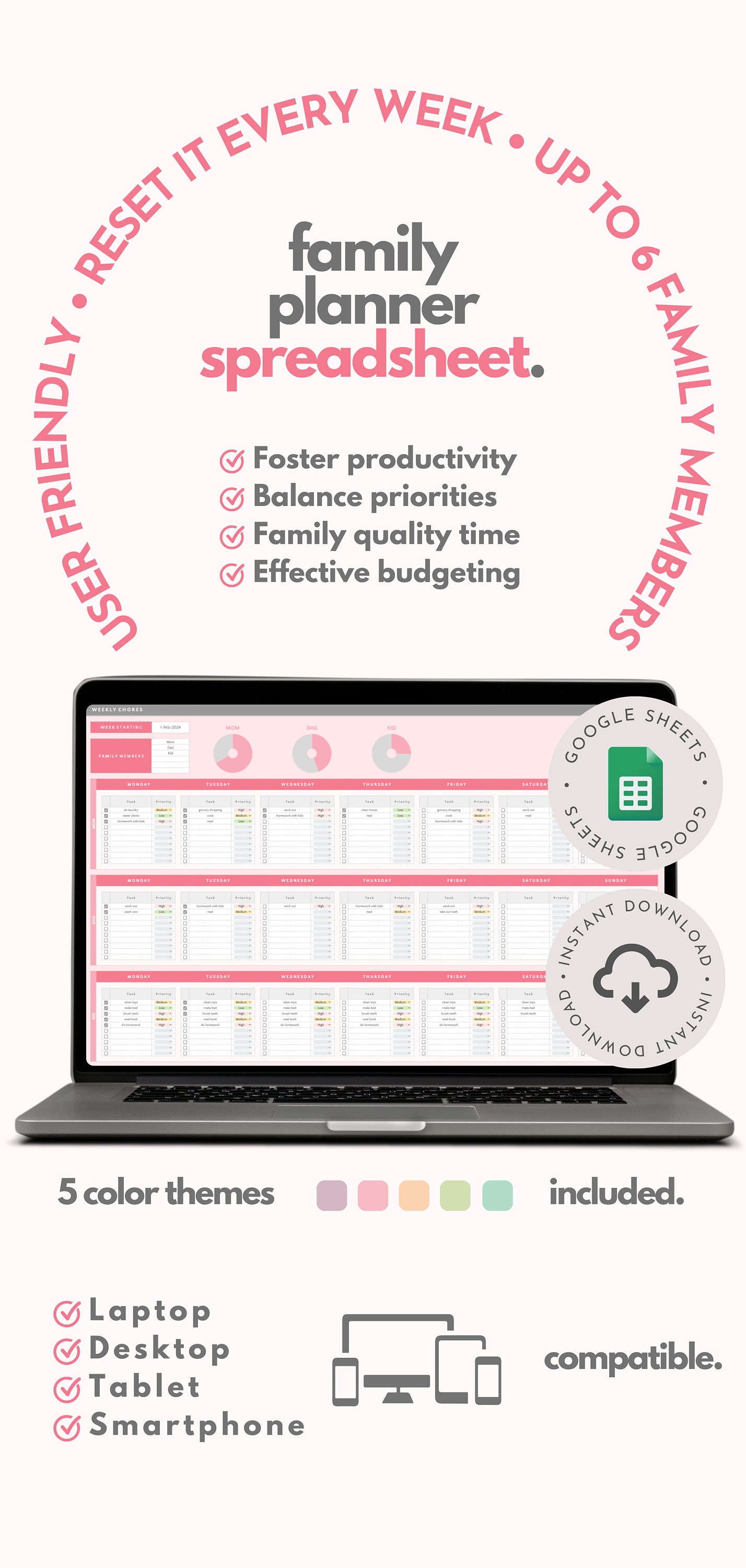 Family Chore Chart Google Sheets Family Task Tracker Checklist ...