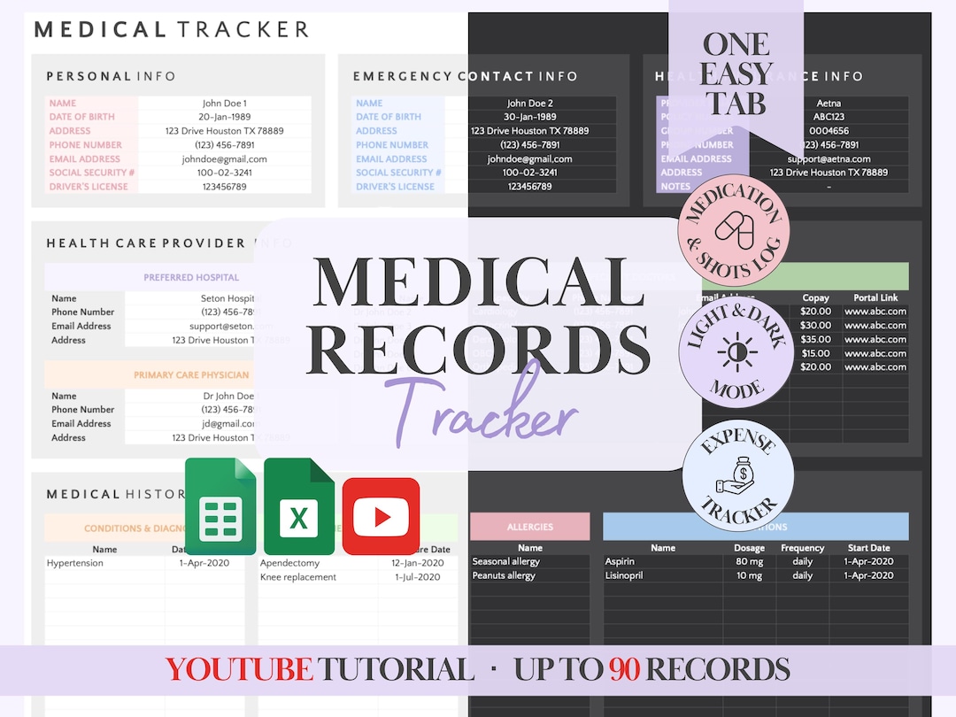 Medical Planner Excel Template Medical Record Tracker Digital Medical ...