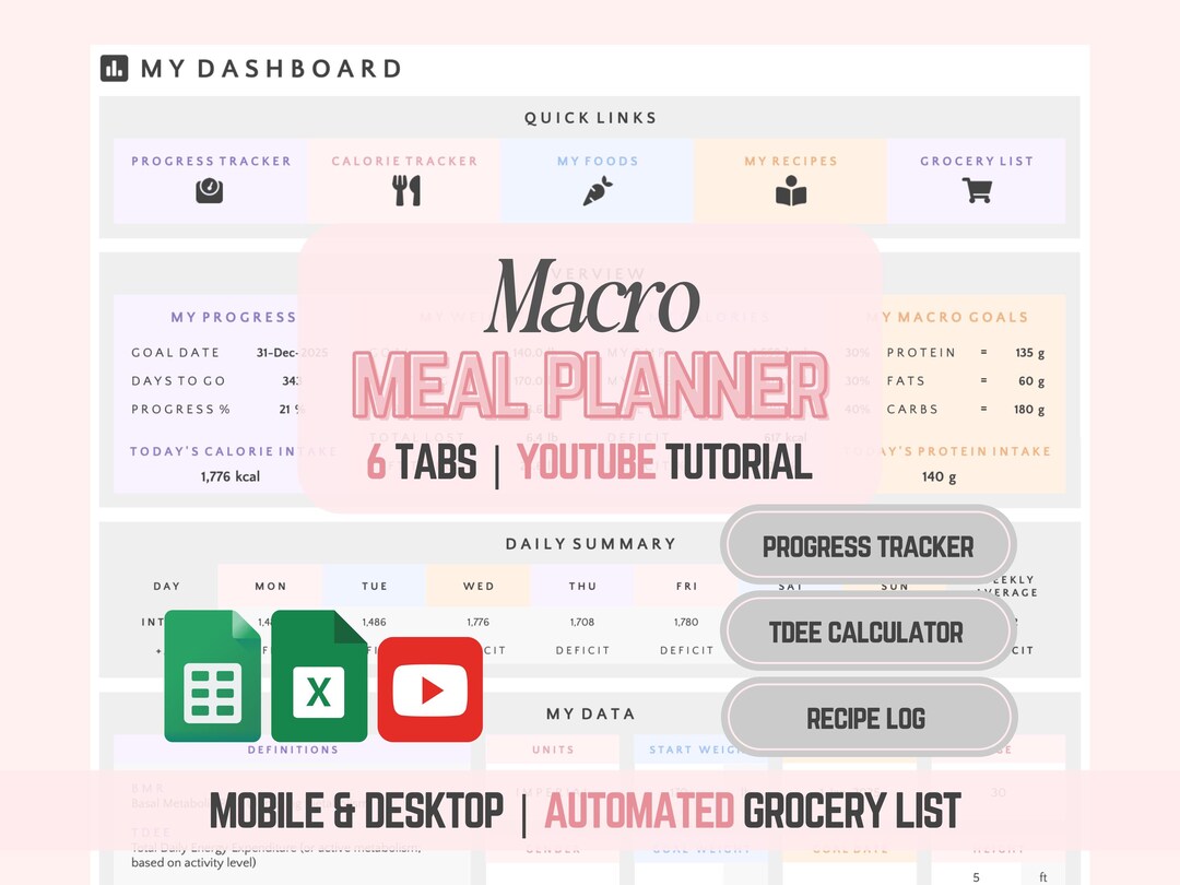 Macro Meal Planner Google Sheets Calorie Calculator Macro Tracker ...