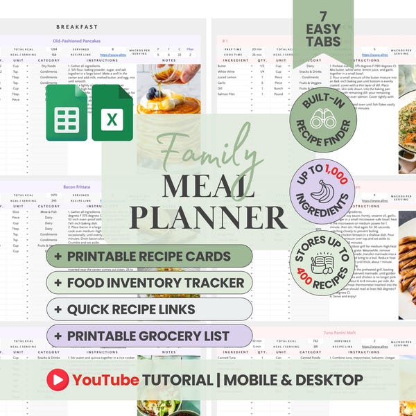 Google Sheets Meal Recipe - Etsy