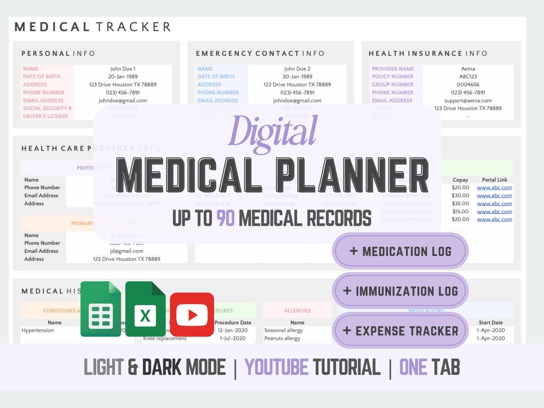 Digital Medical Organizer Doctor Appointment Tracker Medication Log ...
