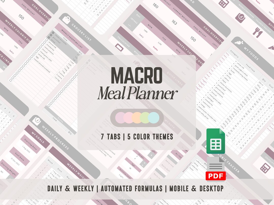 Macro Meal Planner Google Sheets Calorie Calculator Macro Tracker ...