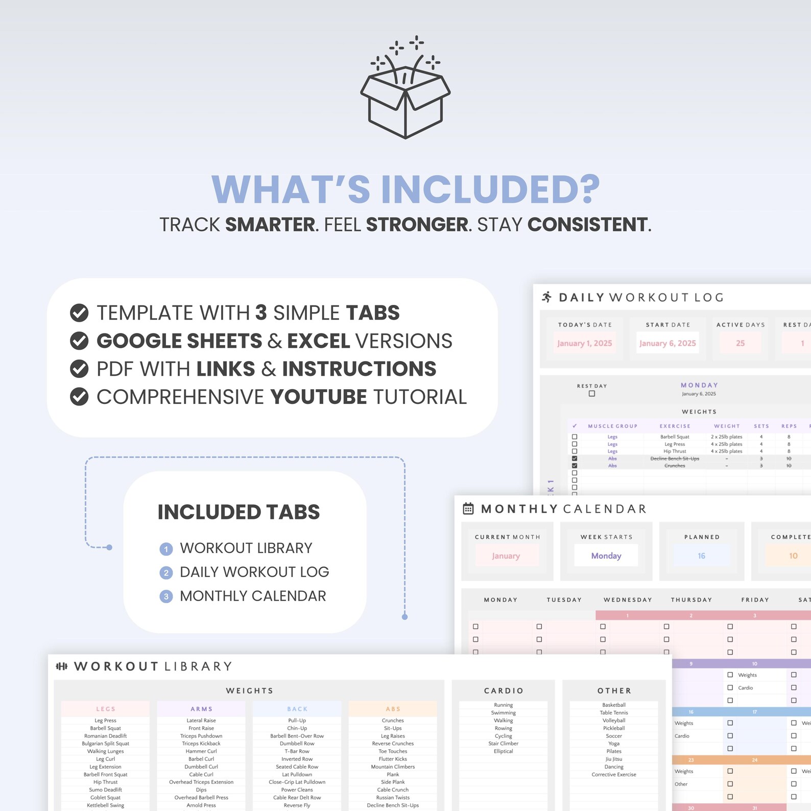 Excel Workout Tracker Digital Workout Planner Google Sheets Fitness ...