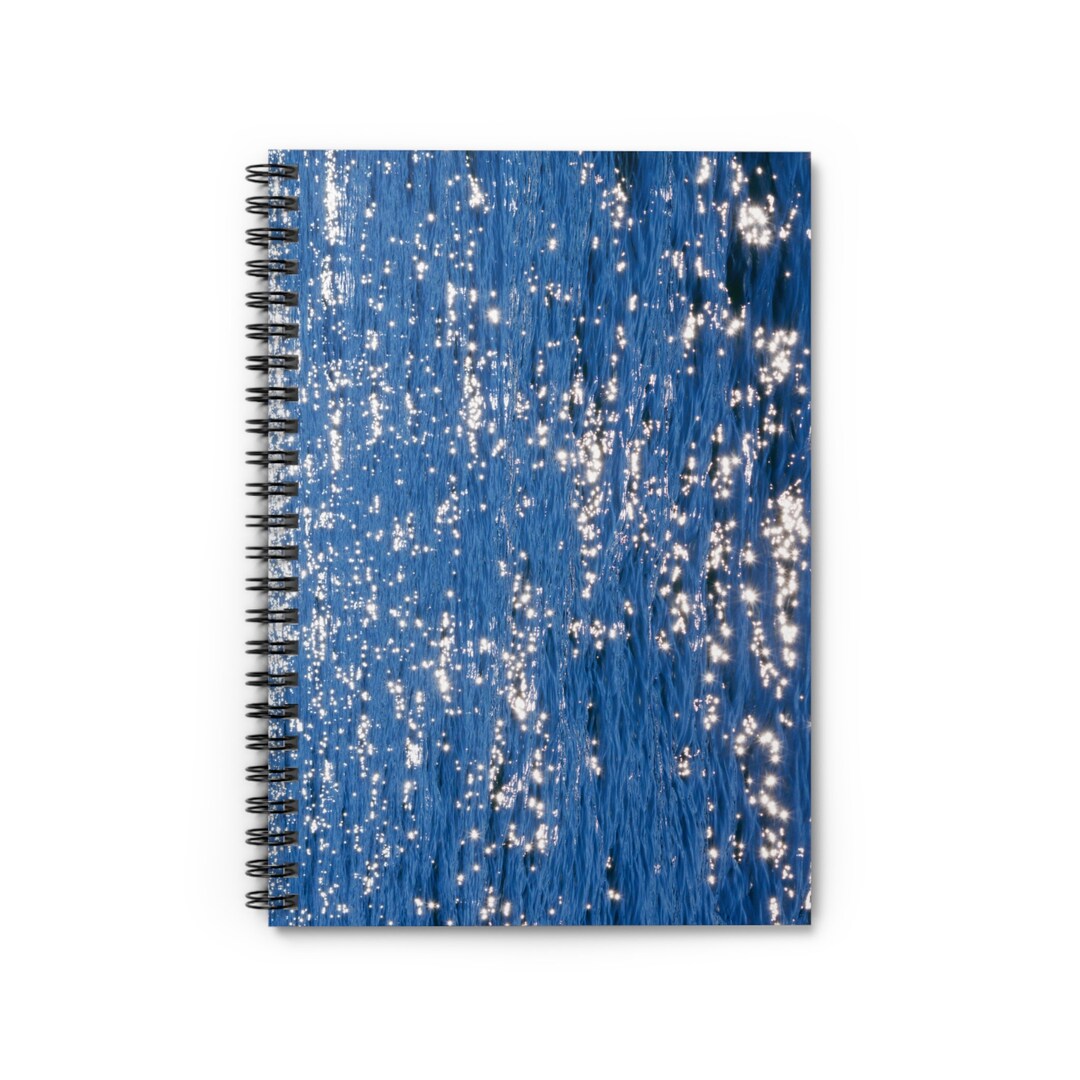 NOTEBOOK Dark Blue Ocean Sun Sparkle Spiral Notebook Coastal Vibe Ruled ...