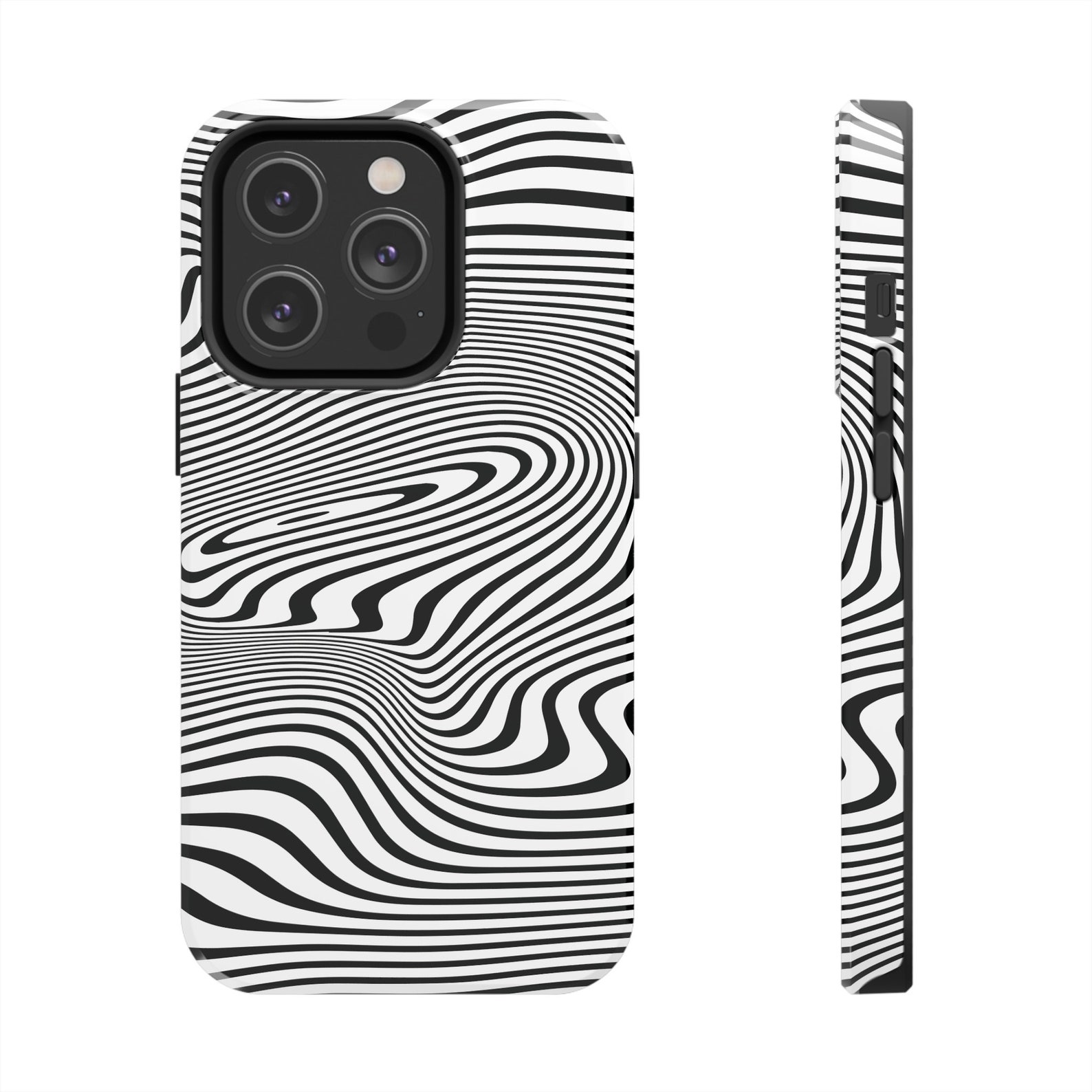 Black and White Optical Illusion Trippy Striped 3 iPhone Case Tough ...