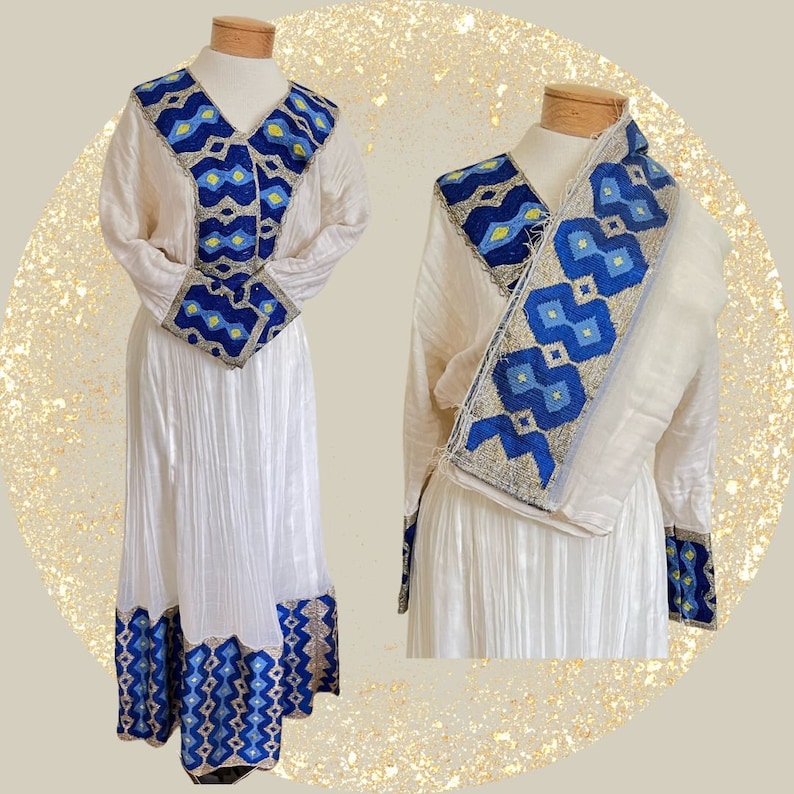 Golden Hidar | Blue & Silver Habesha Dress - Etsy