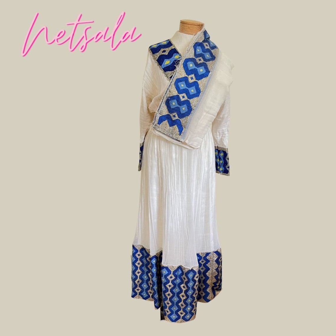 Golden Hidar | Blue & Silver Habesha Dress - Etsy