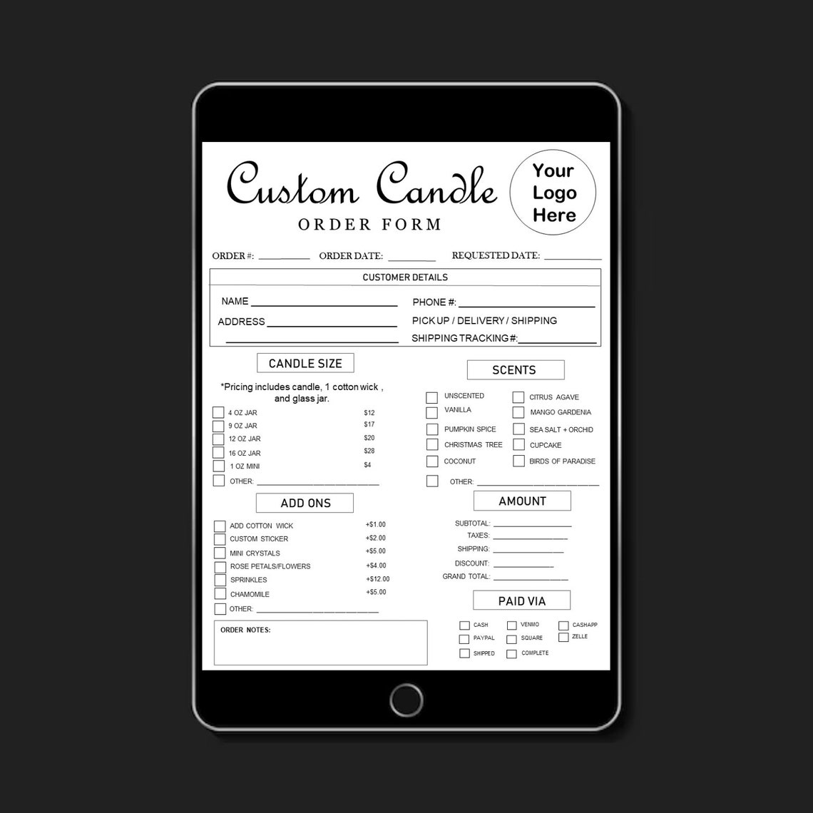 Editable Candle Order Form Template, Custom Candle Form, Order Ready ...