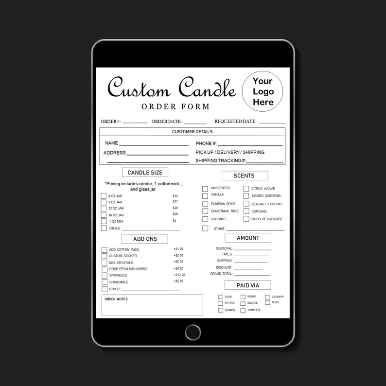 Editable Candle Order Form Template, Custom Candle Form, Order Ready ...