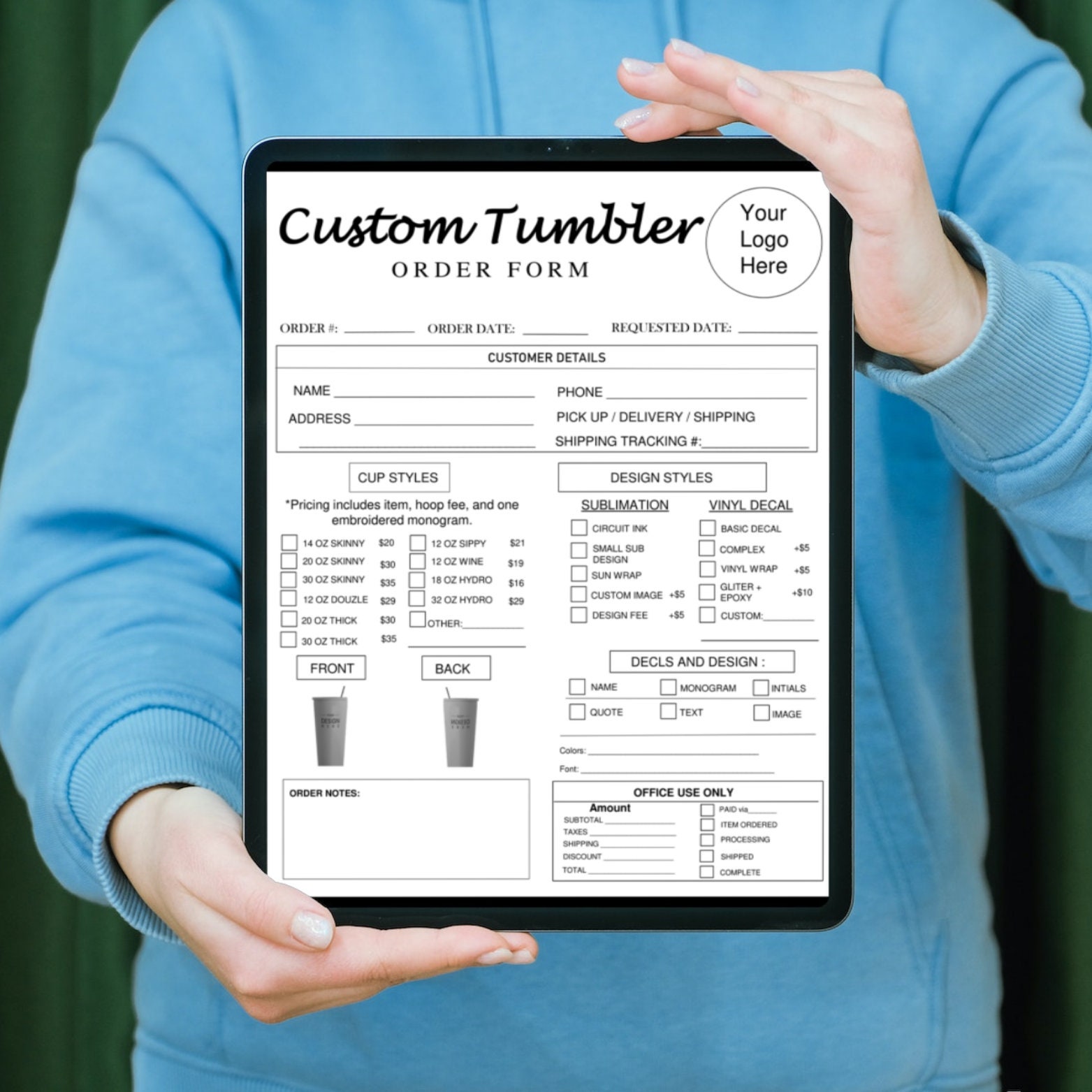 Editable Sublimation Tumbler Order Form Template, Custom Tumbler Form ...