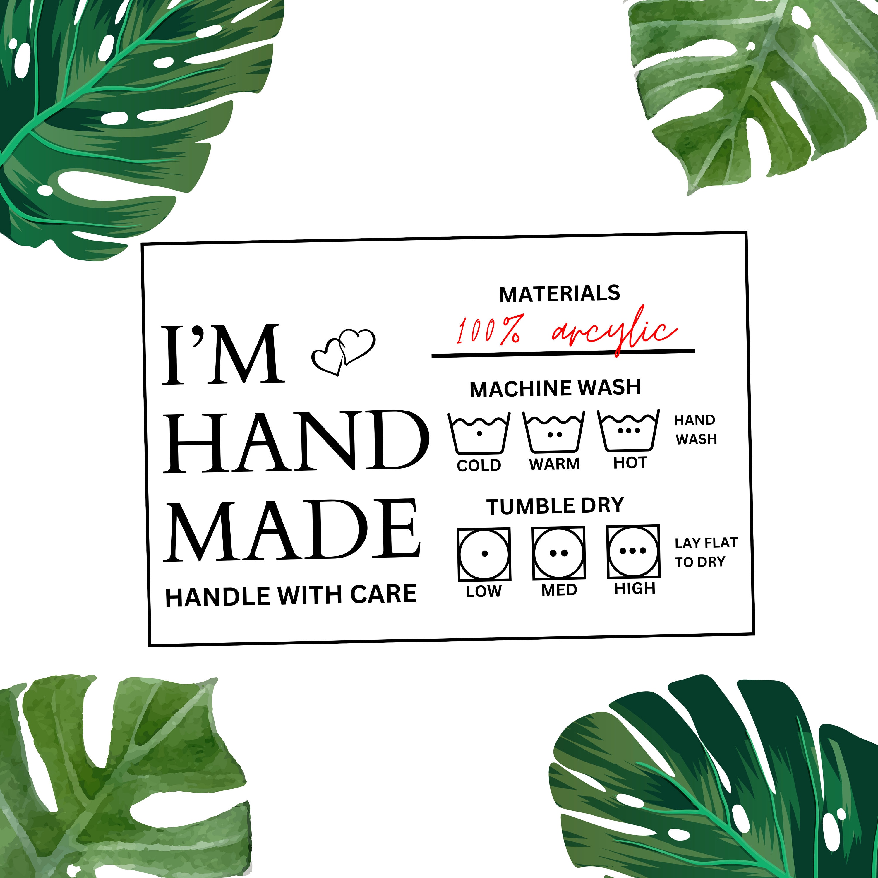 Im Handmade - Printable Care Tags, Care Instruction Washing Labels ...