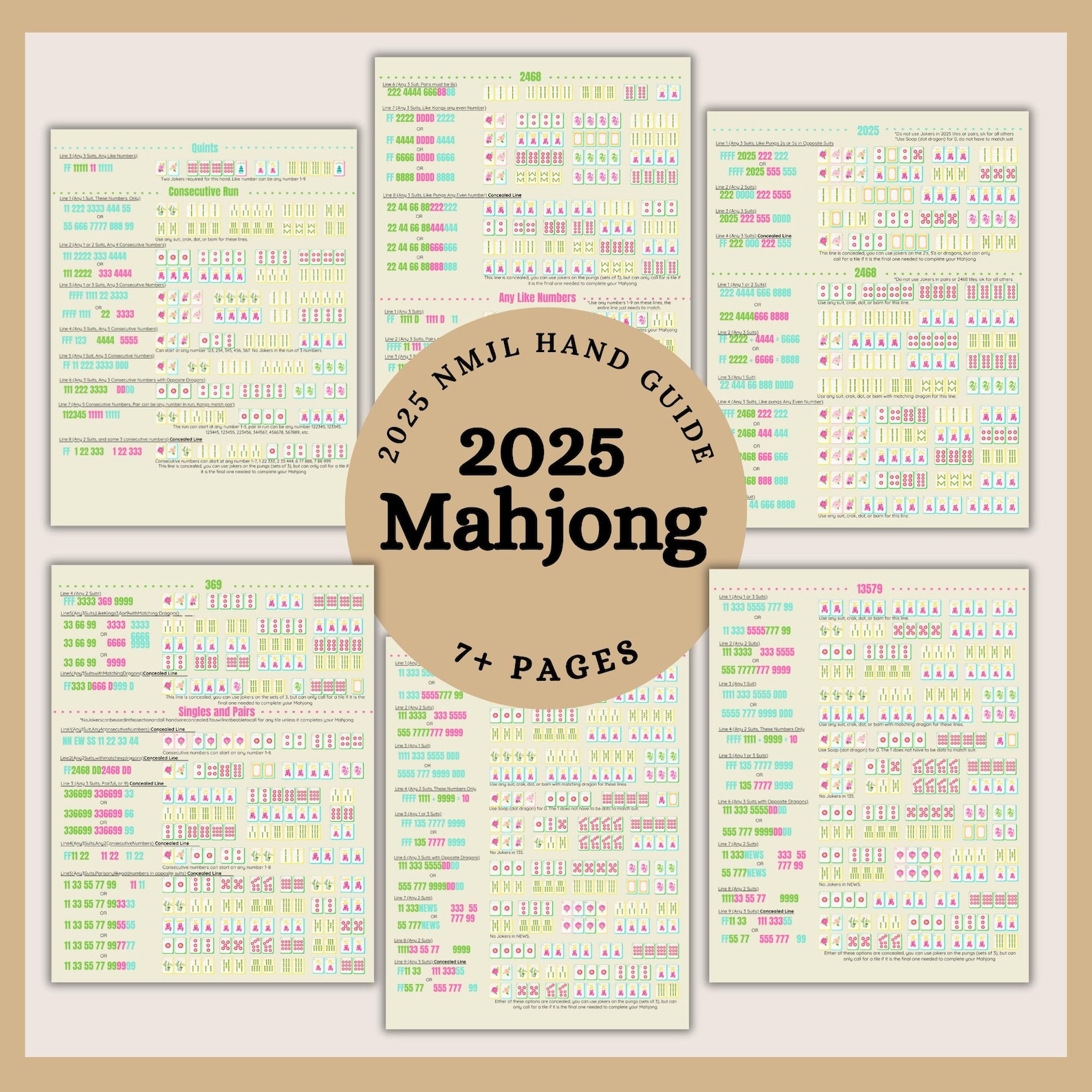 Mahjong 2025 Printable Cheat Sheet, NMJL Card 2025 Hands Guide ...