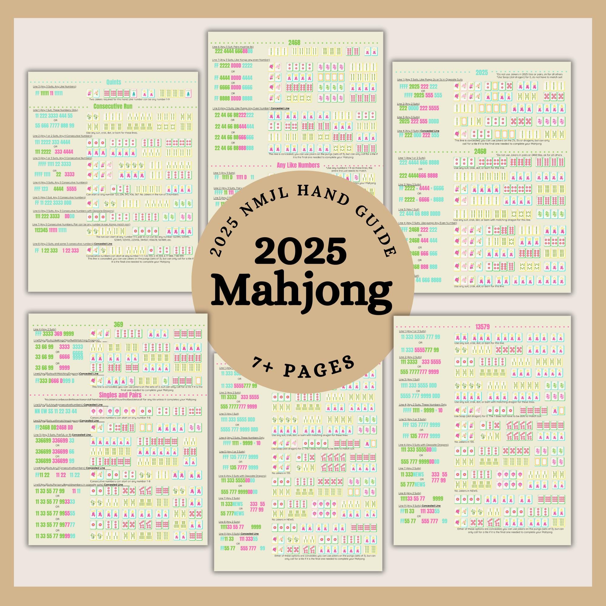 Mahjong 2025 Printable Cheat Sheet, NMJL Card 2025 Hands Guide, Beginner-friendly Mahjong Help ...