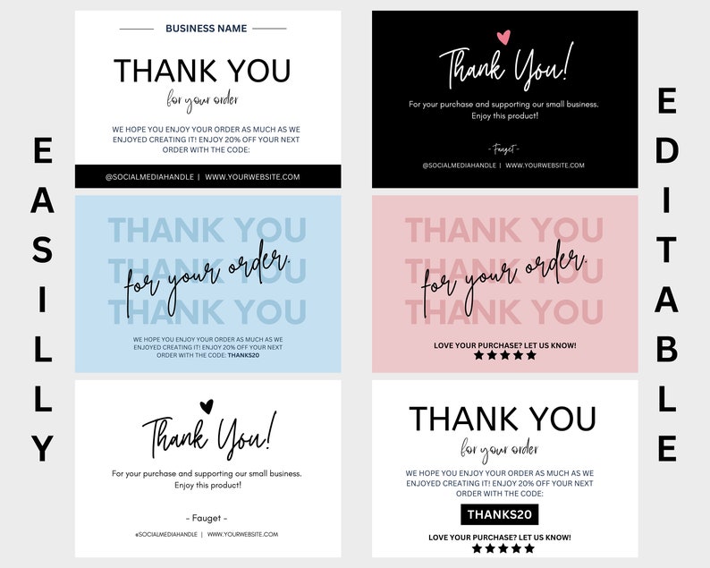 Thank You Card Bundle, Editable Template, Small Business Package Insert ...
