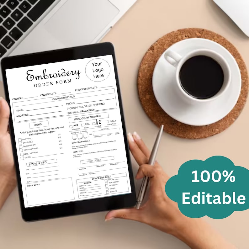 Editable Embroidery Order Form Template: Custom Design (PPTX, PDF, PNG ...